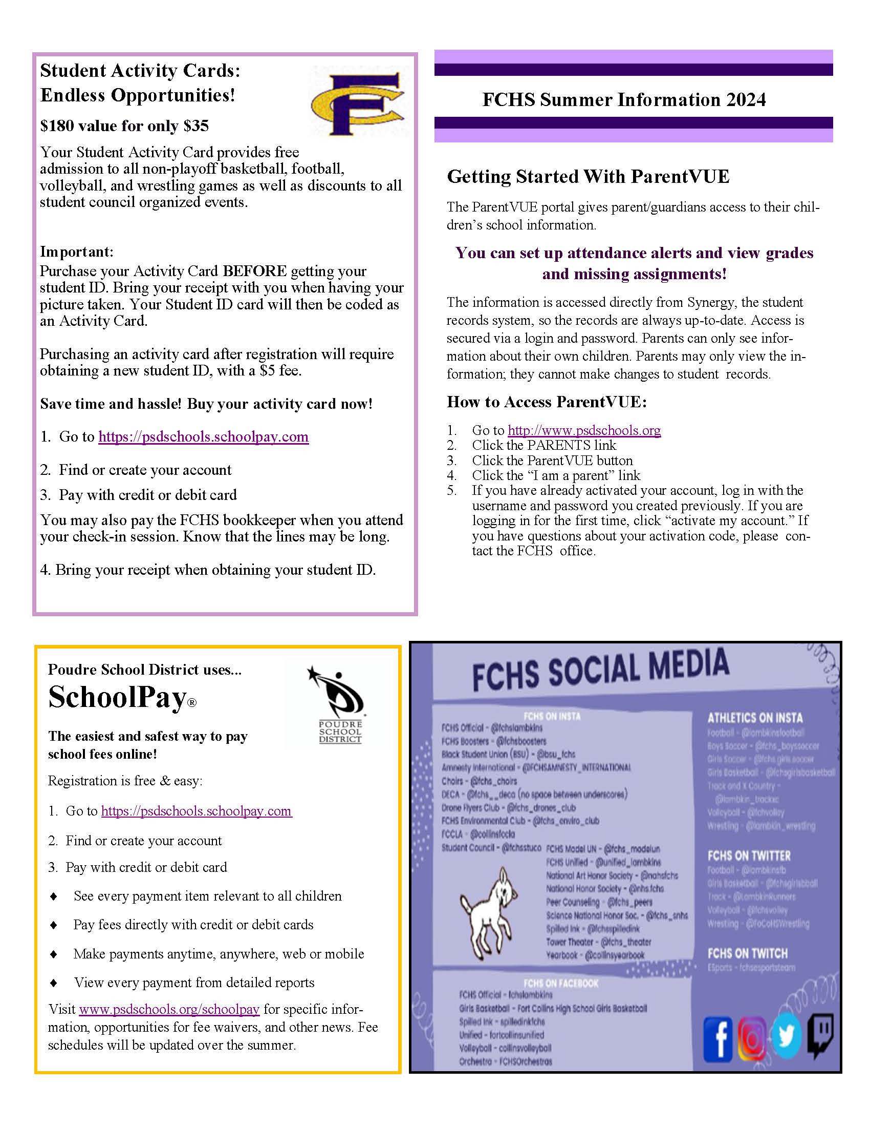 FCHS 2024 Summer & 24-25 school year information | Fort Collins High School